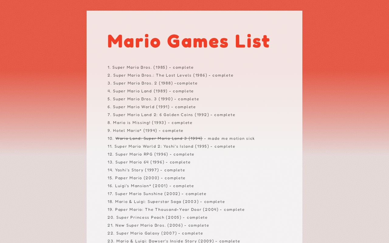 Mario Games List